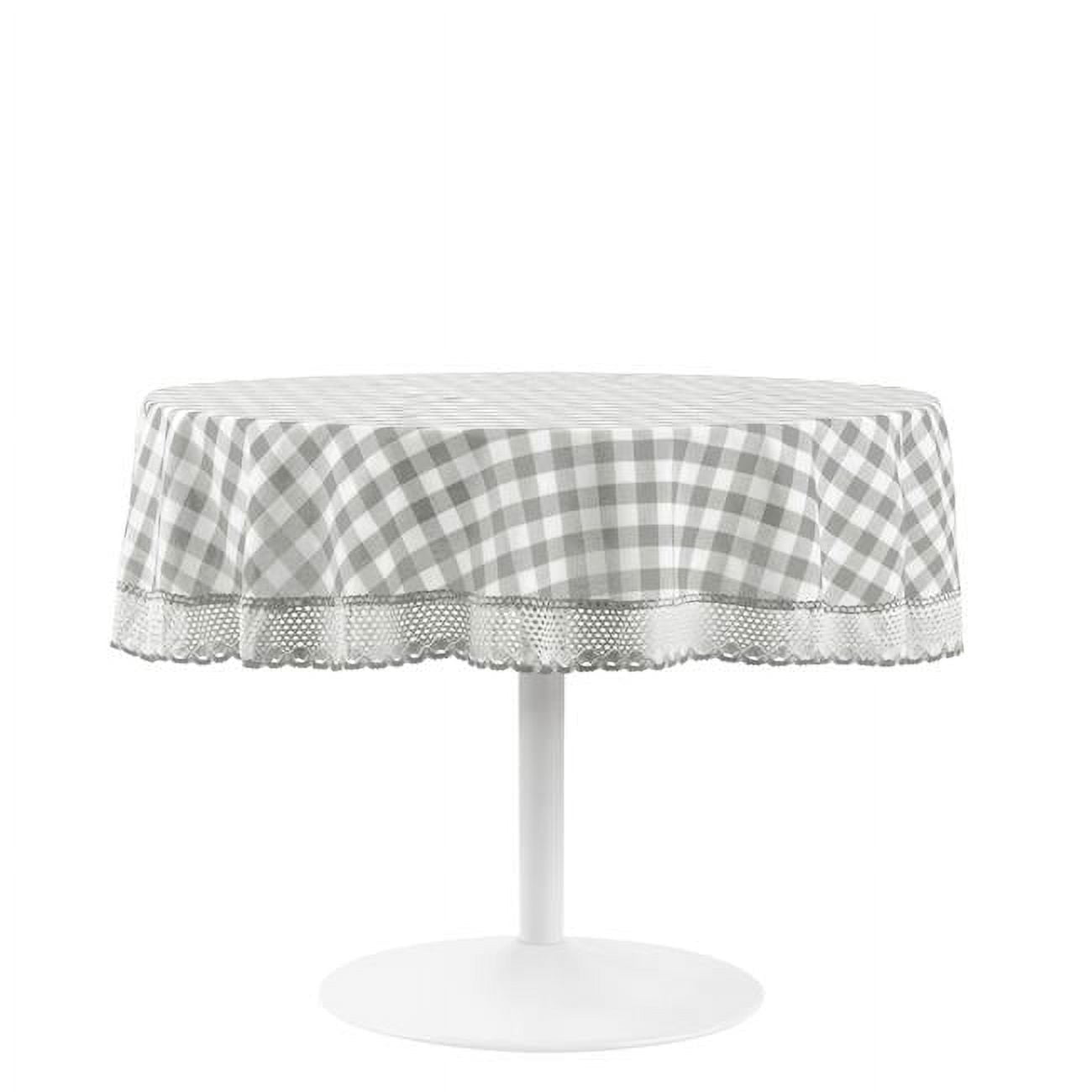 70 in. Buffalo Check Round Tablecloth with Macram Trim, Grey - Walmart.com