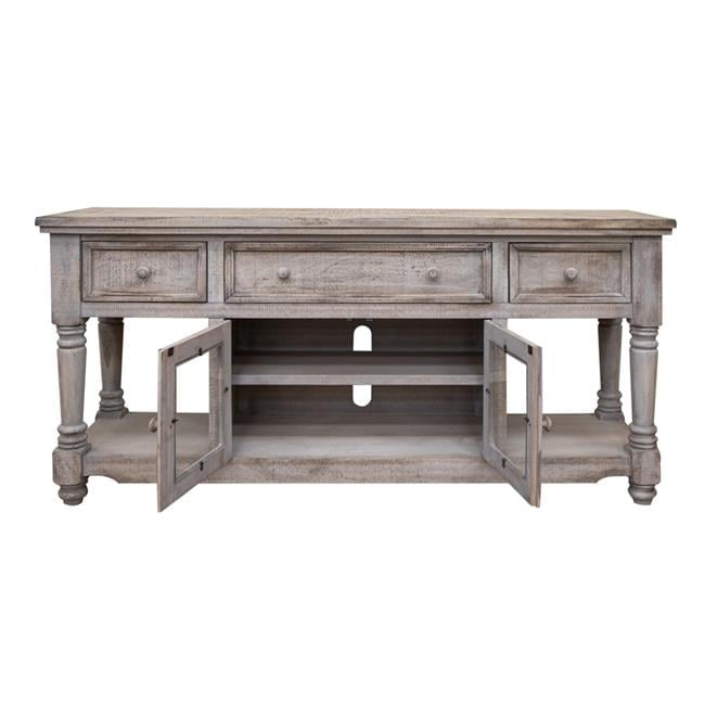 70 in. Desert Sand Solid Wood Open Shelving Distressed TV Stand ...