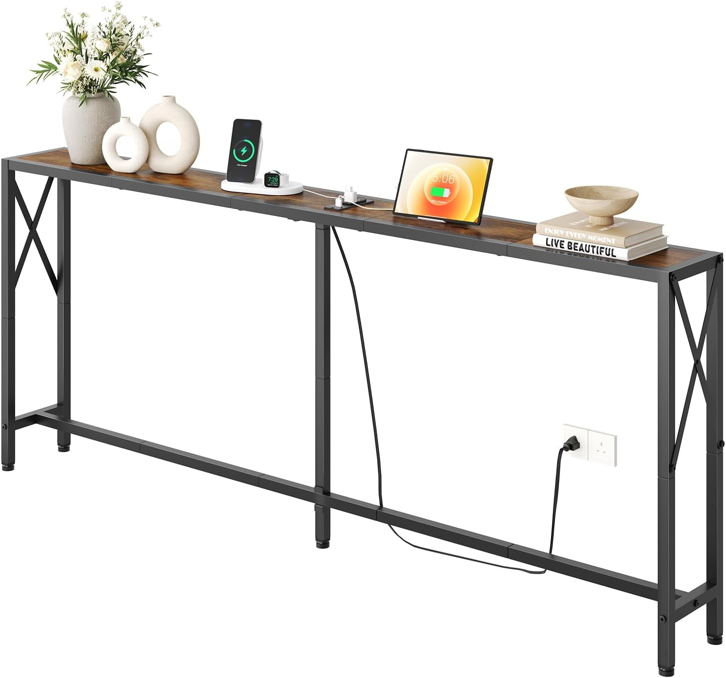 70 in Skinny Sofa Table Behind Couch，Console Table with Oulets & USB ...