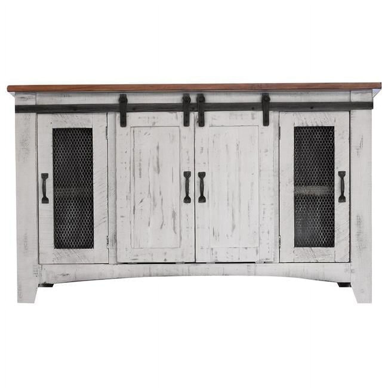 70 in. Solid Wood Cabinet Enclosed Storage Distressed TV Stand, White ...
