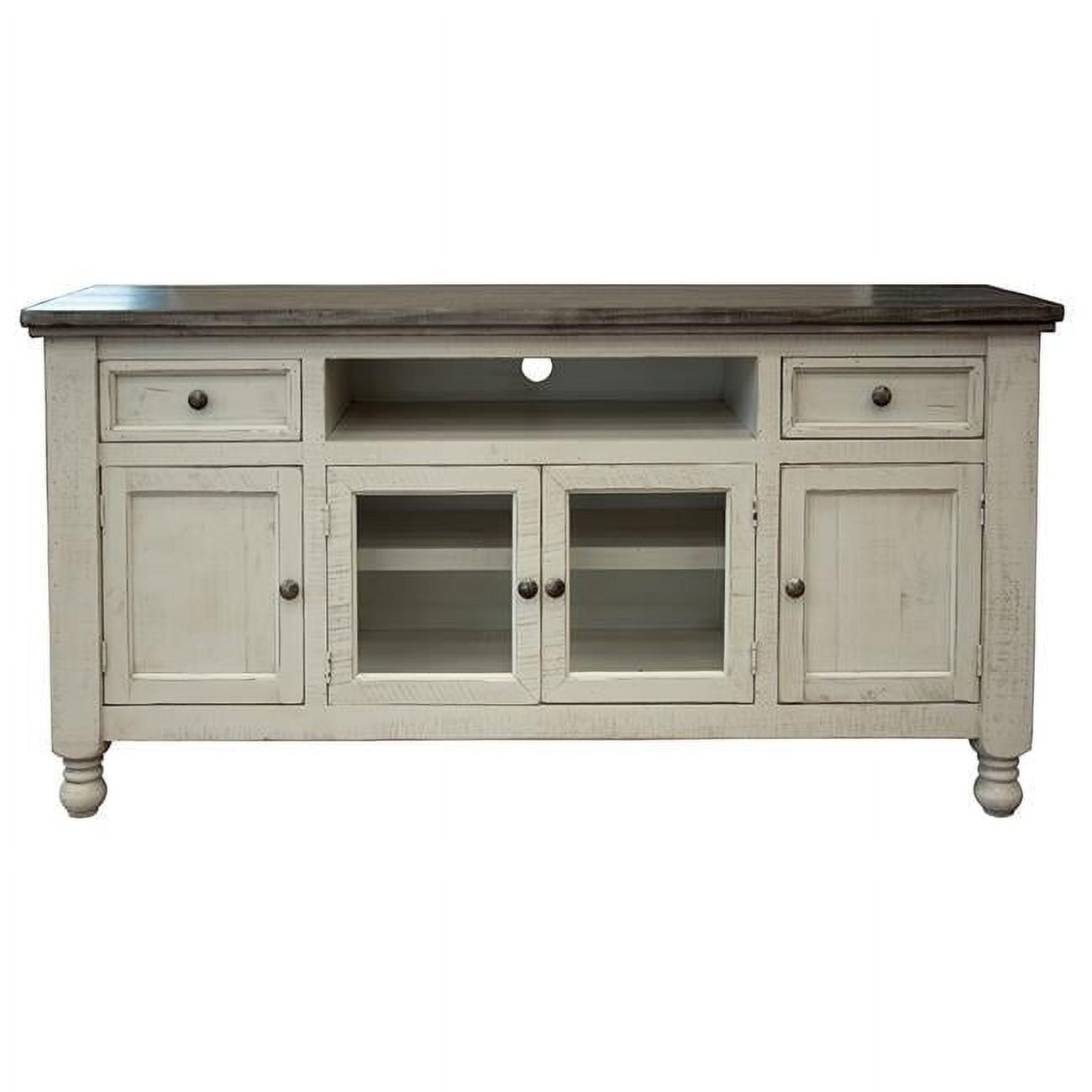 70 in. Solid Wood Open shelving Distressed TV Stand, Ivory - Walmart.com