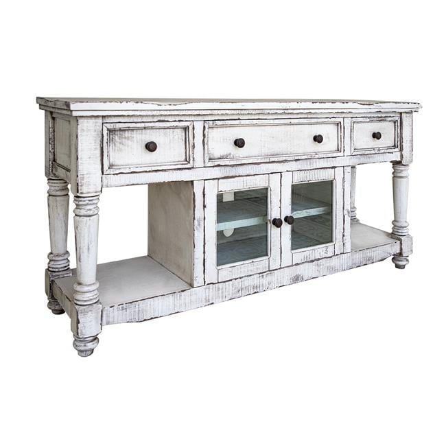 70 in. White Solid Wood Open shelving Distressed TV Stand - Walmart.com