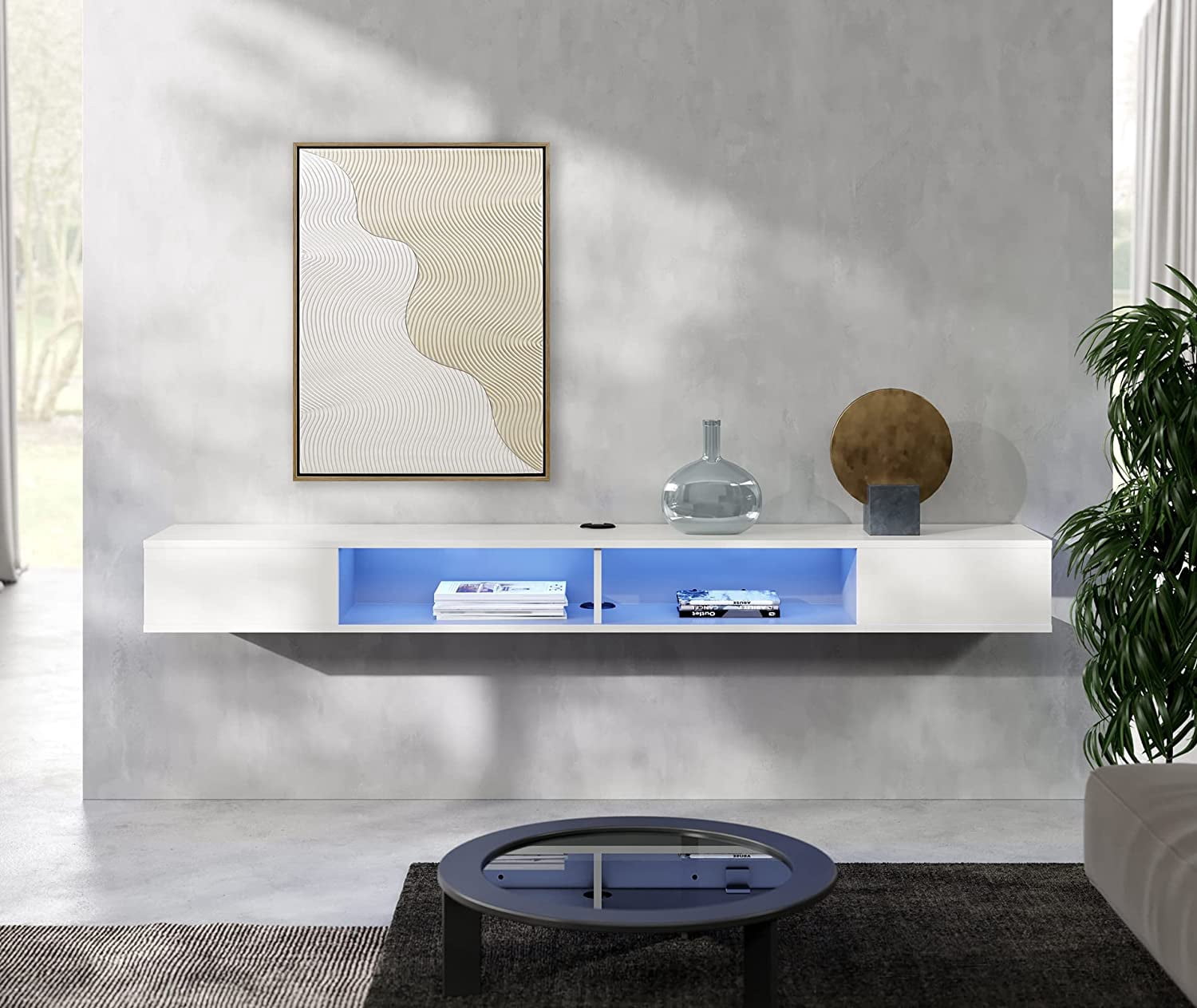 70 inch Floating TV Stand with 16 LED Lights Floating TV Shelf Wall ...