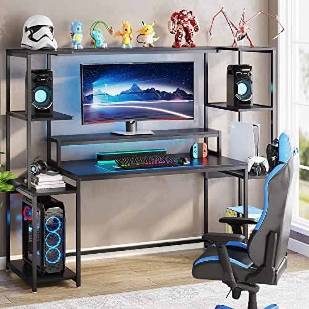 70 -inch Rustic Computer Desk with Hutch and Modern Large Gaming Desk ...