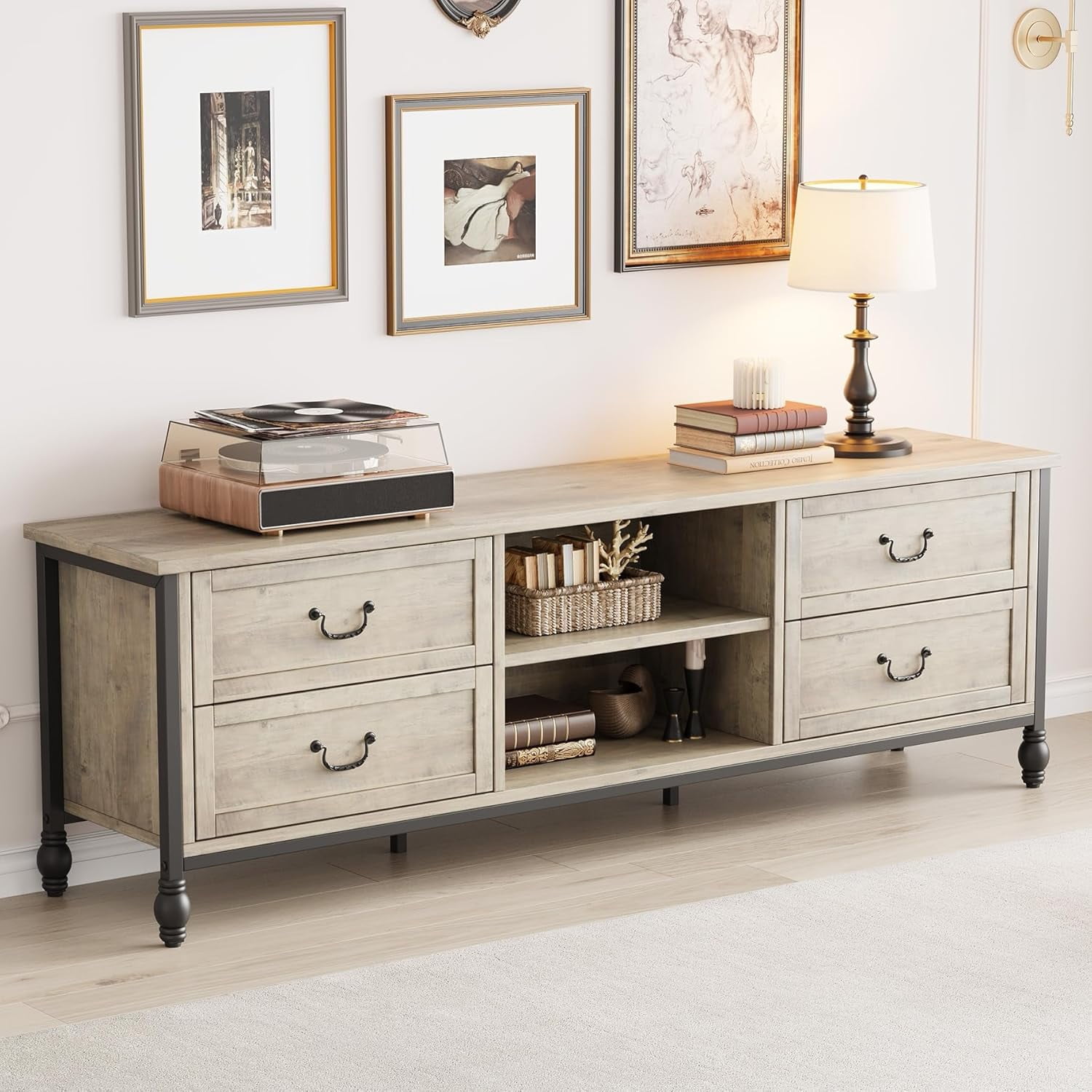 70 inch TV Stand, Mid Century Modern TV Stand with Storage ...