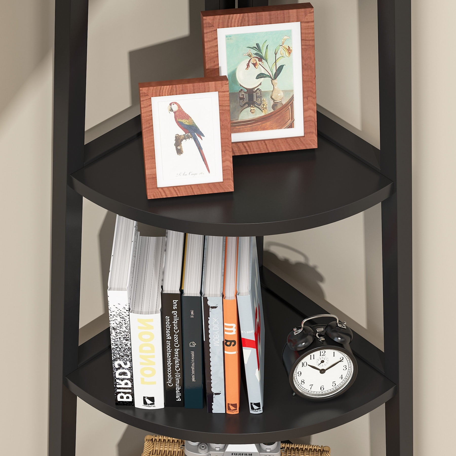 70 inch Tall Corner Shelf, Corner Bookshelf and Bookcase Full Black ...