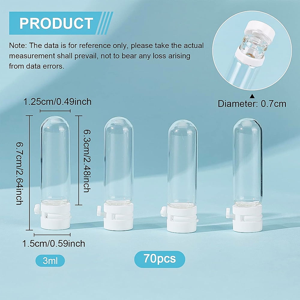 70 pc 3ml Glass Round Bottom Vials with Tear off Cover Transparent Mini ...