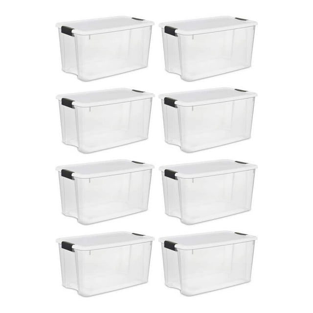 70 qt. Ultra Latch Storage Box with White Lid and Clear Base (8-Pack ...