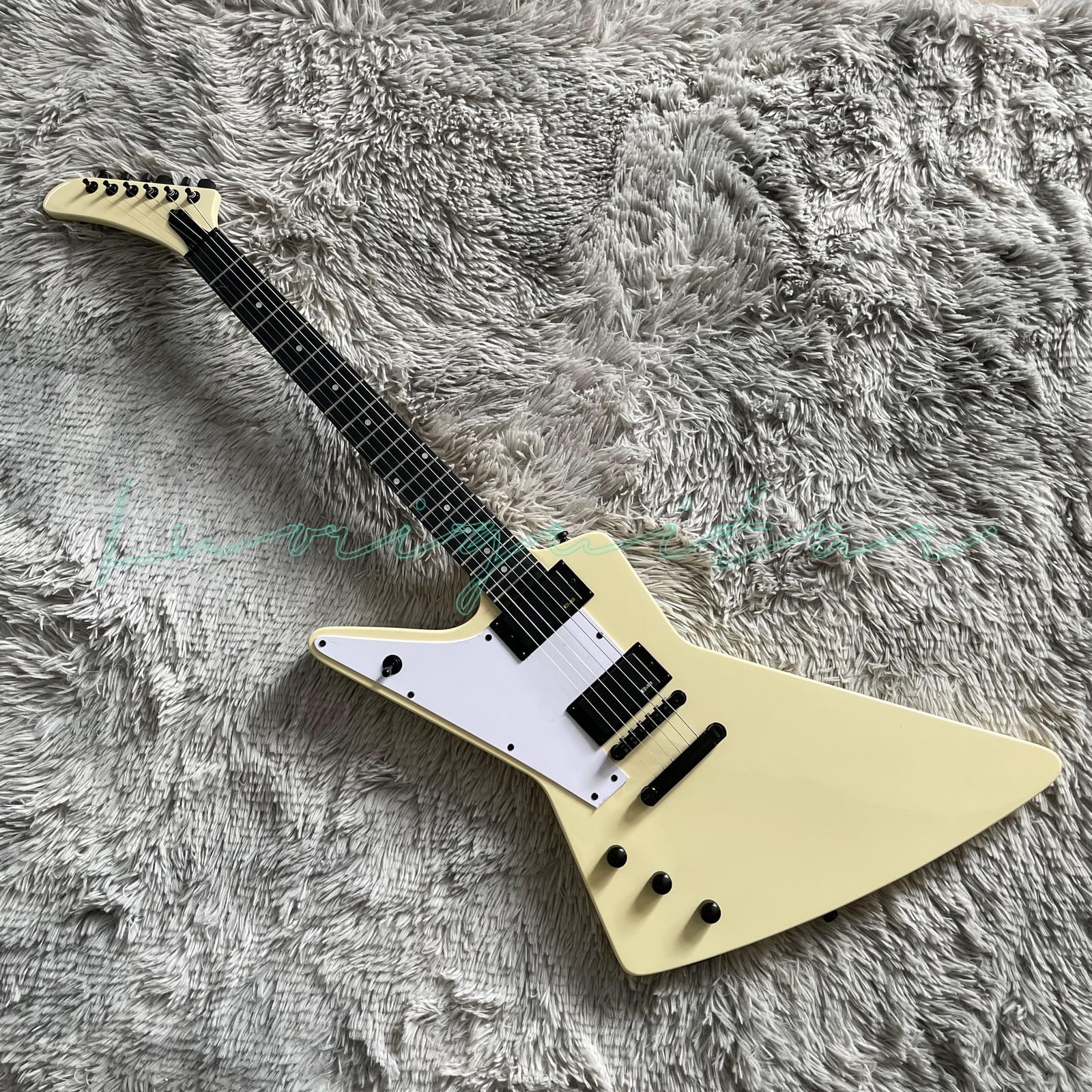 70's Explorer Left-handed Cream Electric Guitar Black Part HH Pickups ...