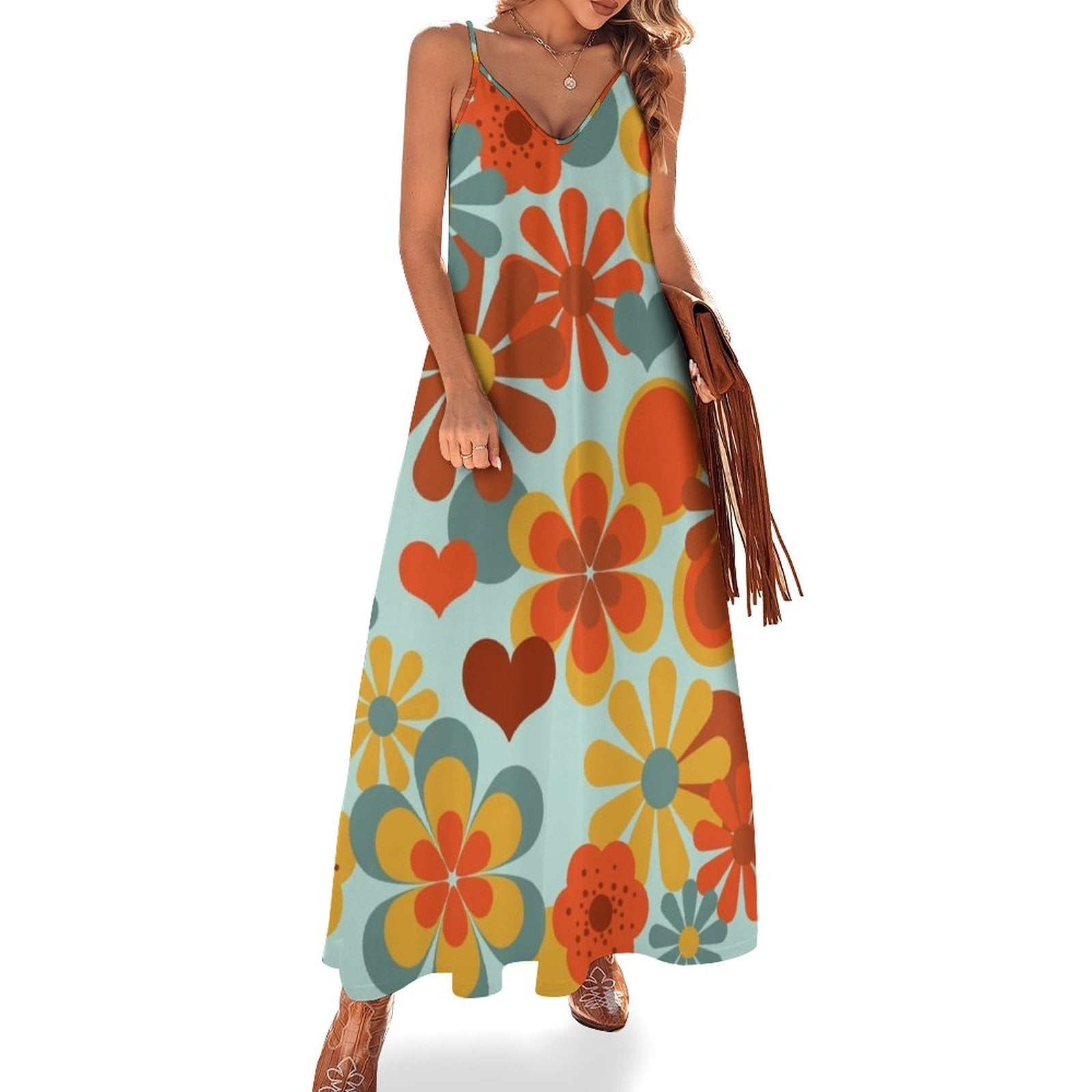 70's Flower Power Sleeveless Dress Woman clothing summer women's suit ...