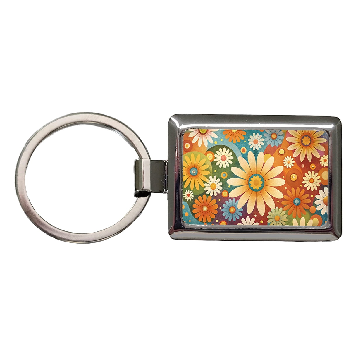 70's Retro Groovy Hippie Daisies Floral Design Metal Rectangle Keychain ...