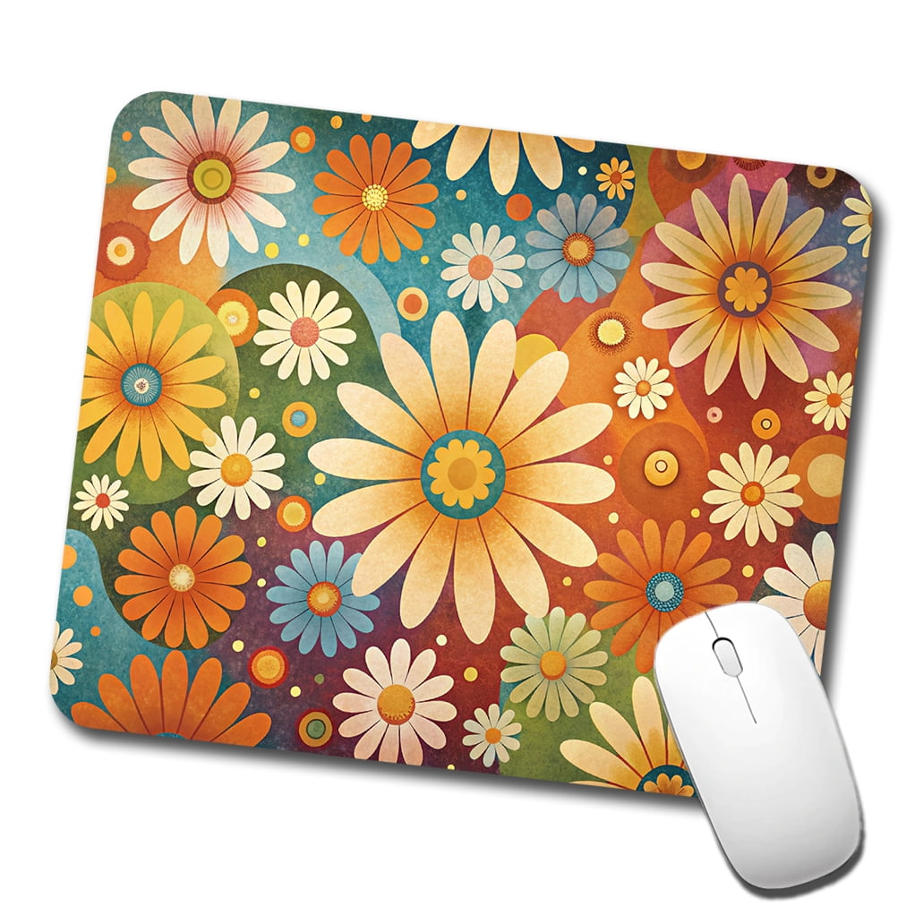 70's Retro Groovy Hippie Daisies Floral Design Mouse Pad Low Profile ...