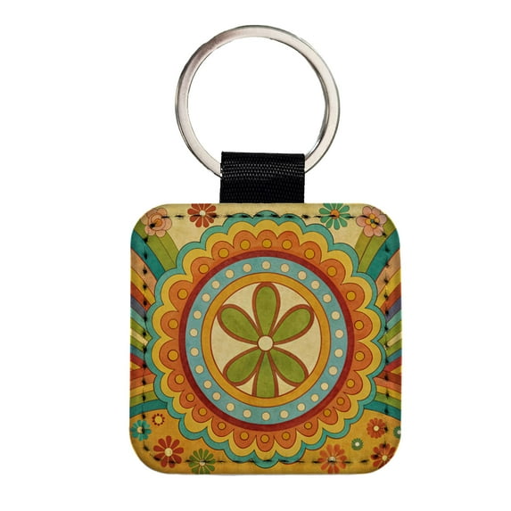 70's Retro Groovy Hippie Design Faux Leather Square Keychain - Walmart.com