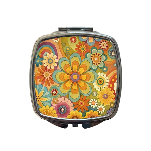 70's Retro Groovy Hippie Pretty Floral Design Travel Makeup Handbag ...