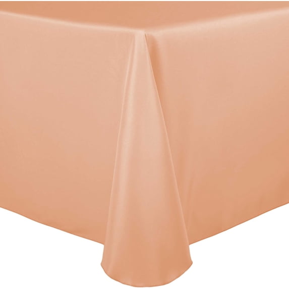 70 x 104 Inch Oval Polyester Linen Tablecloth, Peach, Wrinkle Resistant ...