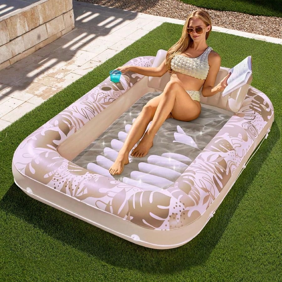 70" x 46" Inflatable Tanning Pool Float – Large Blow Up Lounger Raft for Sunbathing, Ice Bath ...