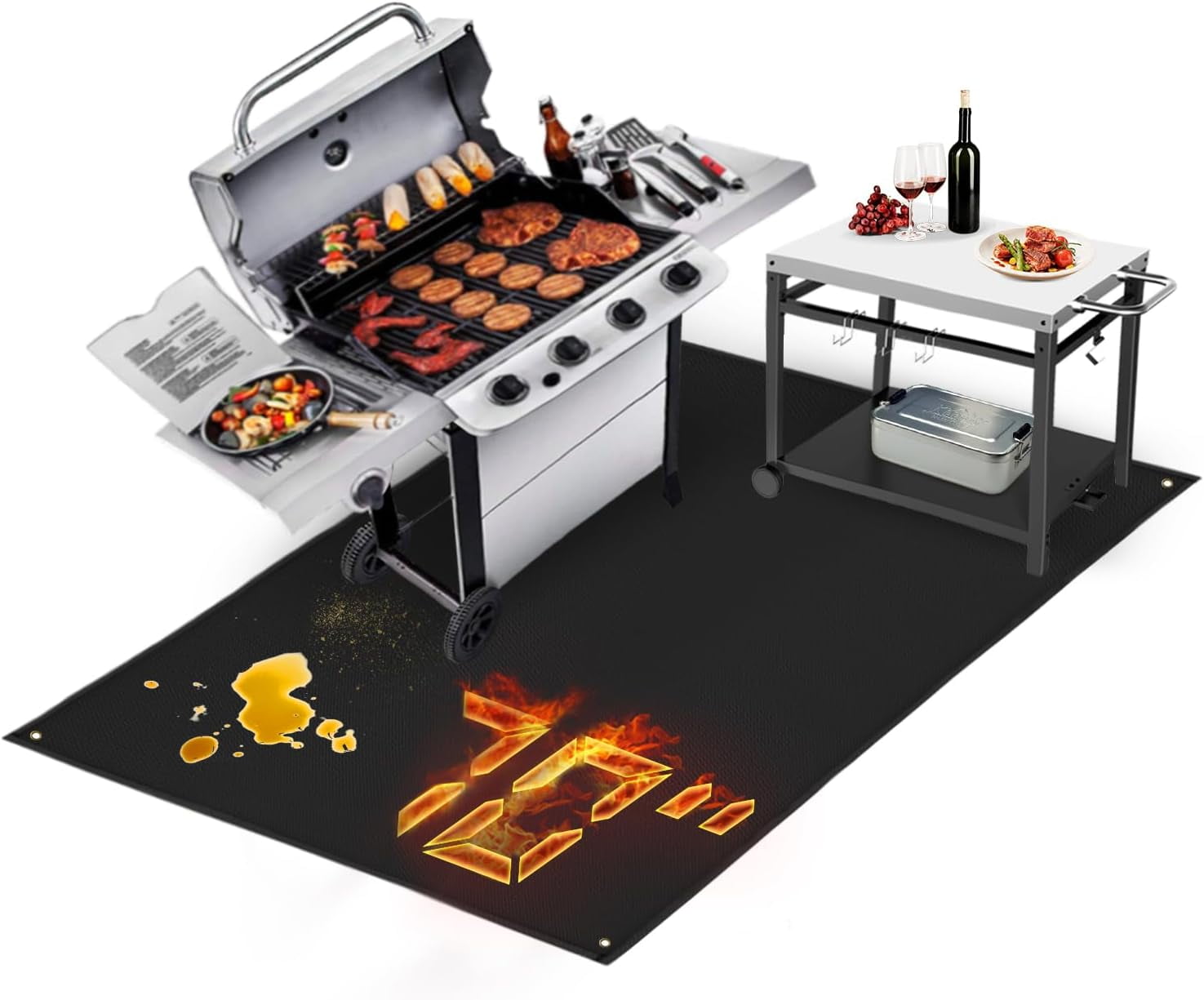 70 x 48 in Grill Mats for Outdoor Grill, Fireproof Griddle Mats ...