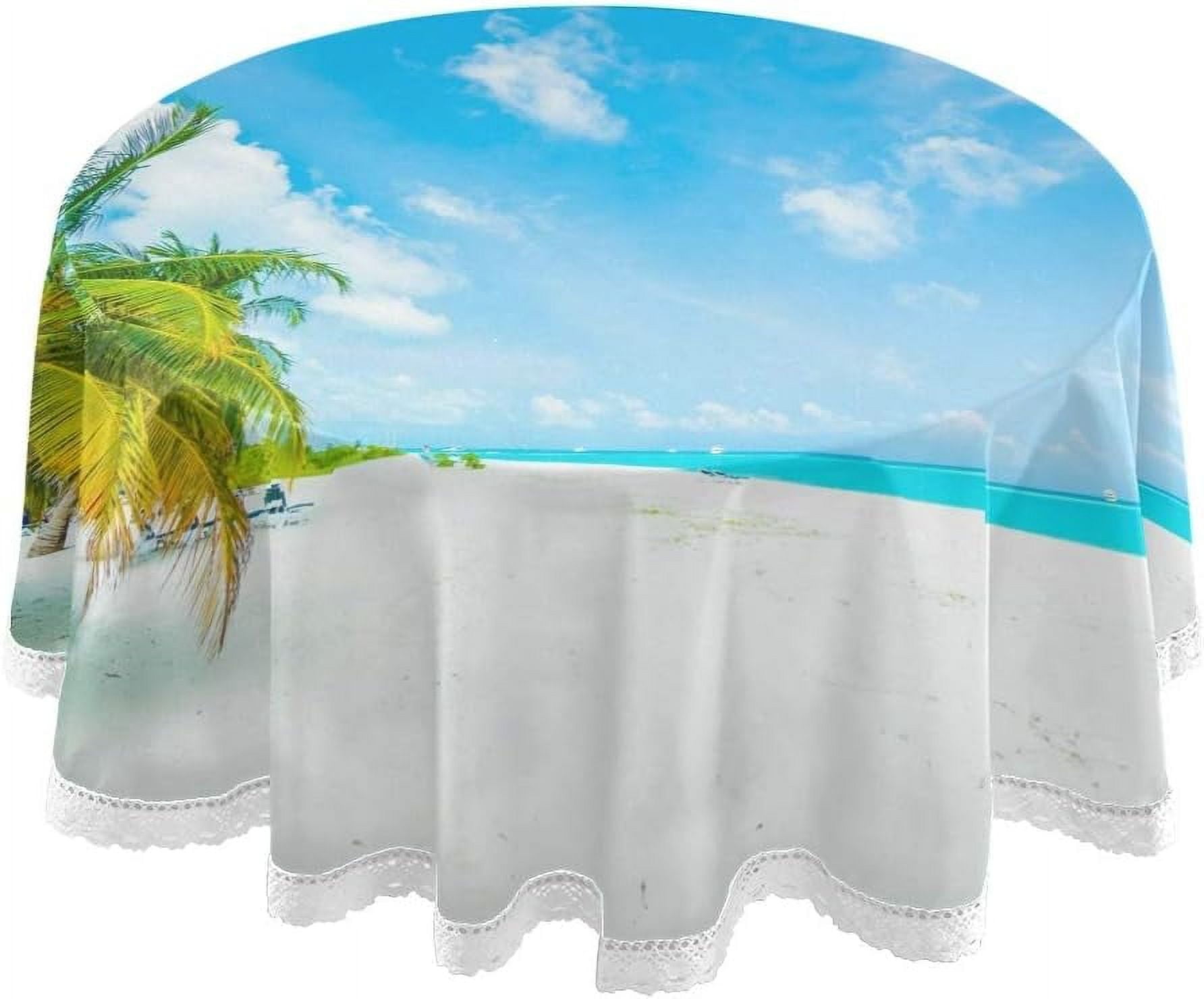 70" x 70"Beautiful Tropical Beach and Sea with Coconut Palm Round Table ...