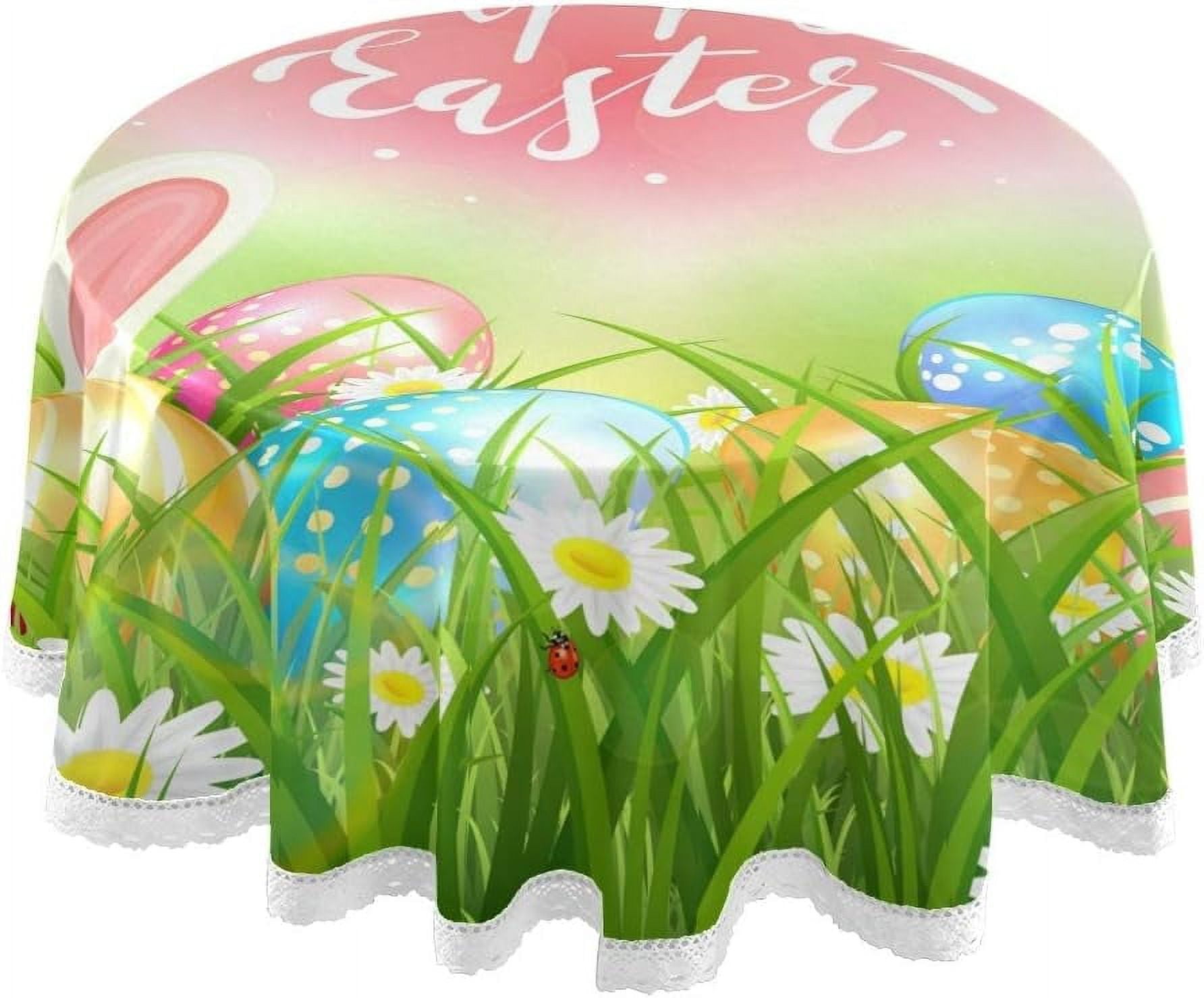 70" x 70"Easter Eggs Grass Butterflies Bunny Ears Round Table Cloths ...