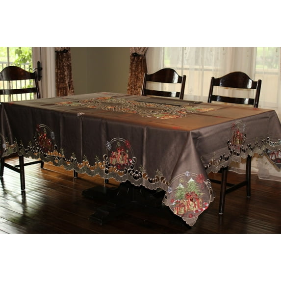 70"x108" Embroidered Holiday Tablecloth Candy Cane Tree Table Topper ...