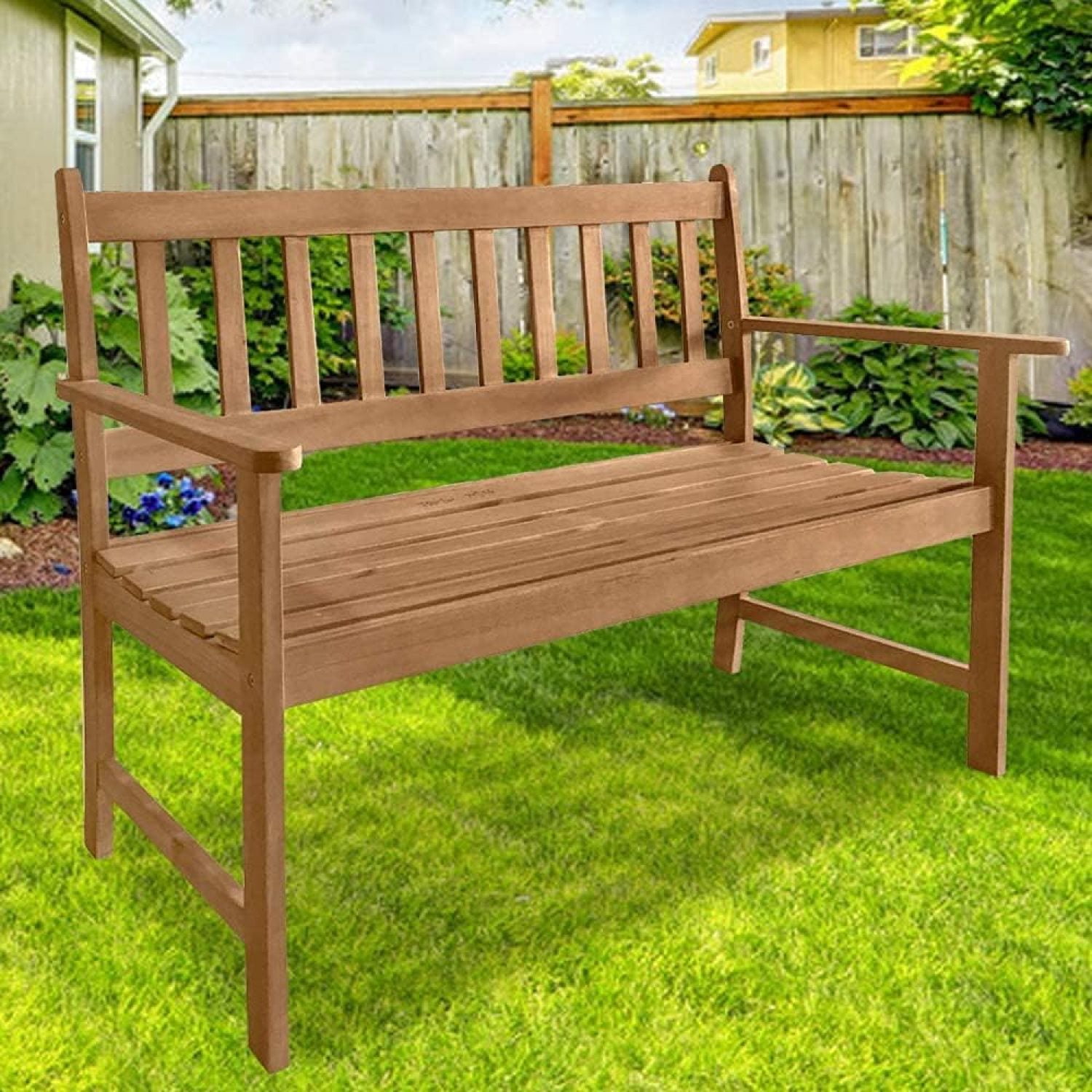 700 LBS Outdoor Garden Bench, Sturdy Acacia Wood Patio Bench, Front ...