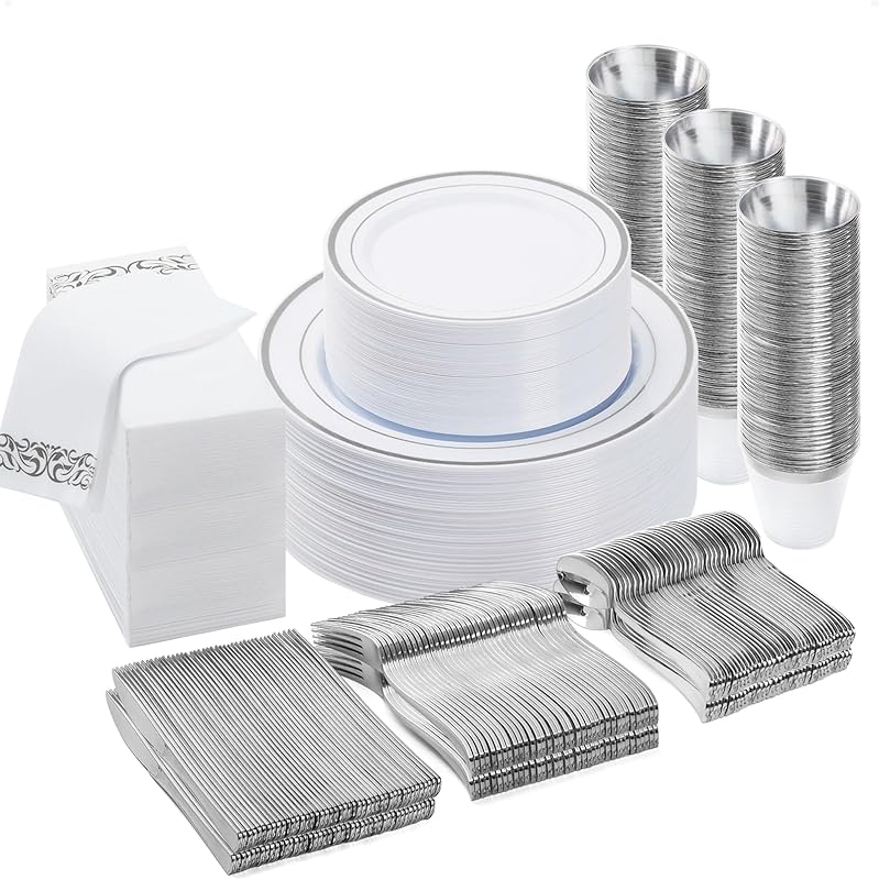 700 PCS Gold Dinnerware Set for 100 Guests, Plastic Dinnerware Set for ...