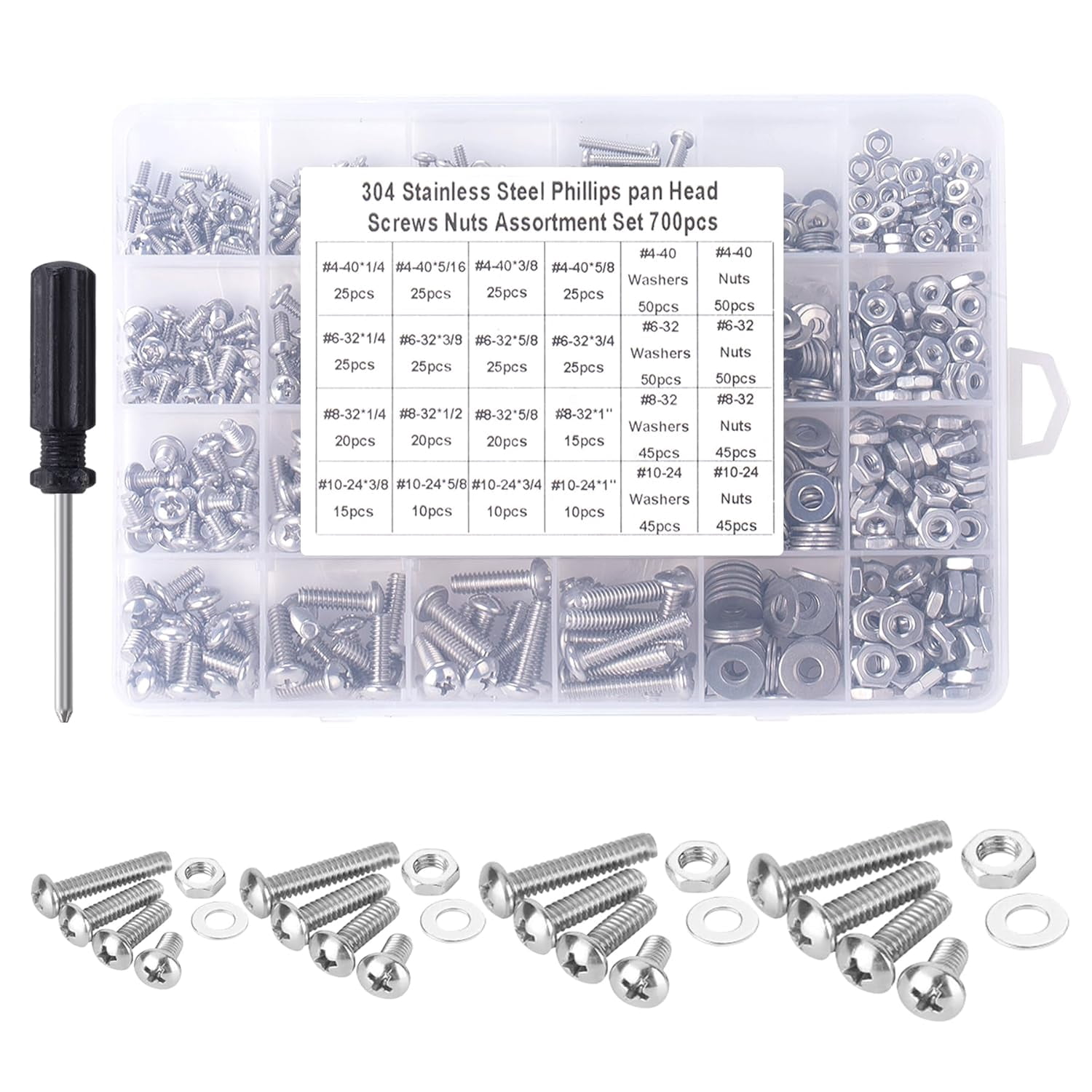700 PCS Screws Bolts and Nuts Assortment Kit #4-40#6-32#8-32#10-24 304 ...