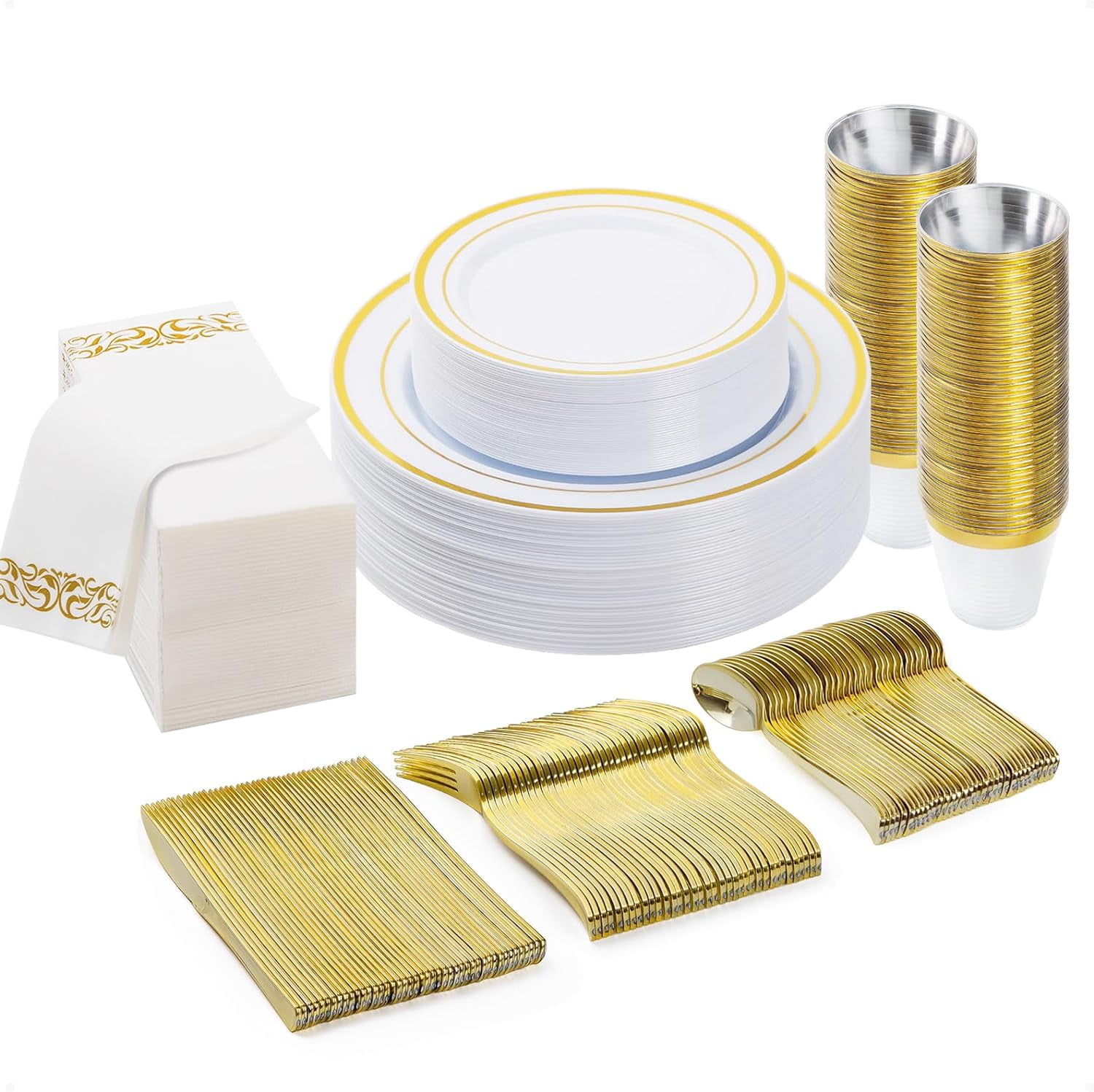 700 PCS Silver Dinnerware Set for 100 Guests, Plastic Dinnerware Set ...