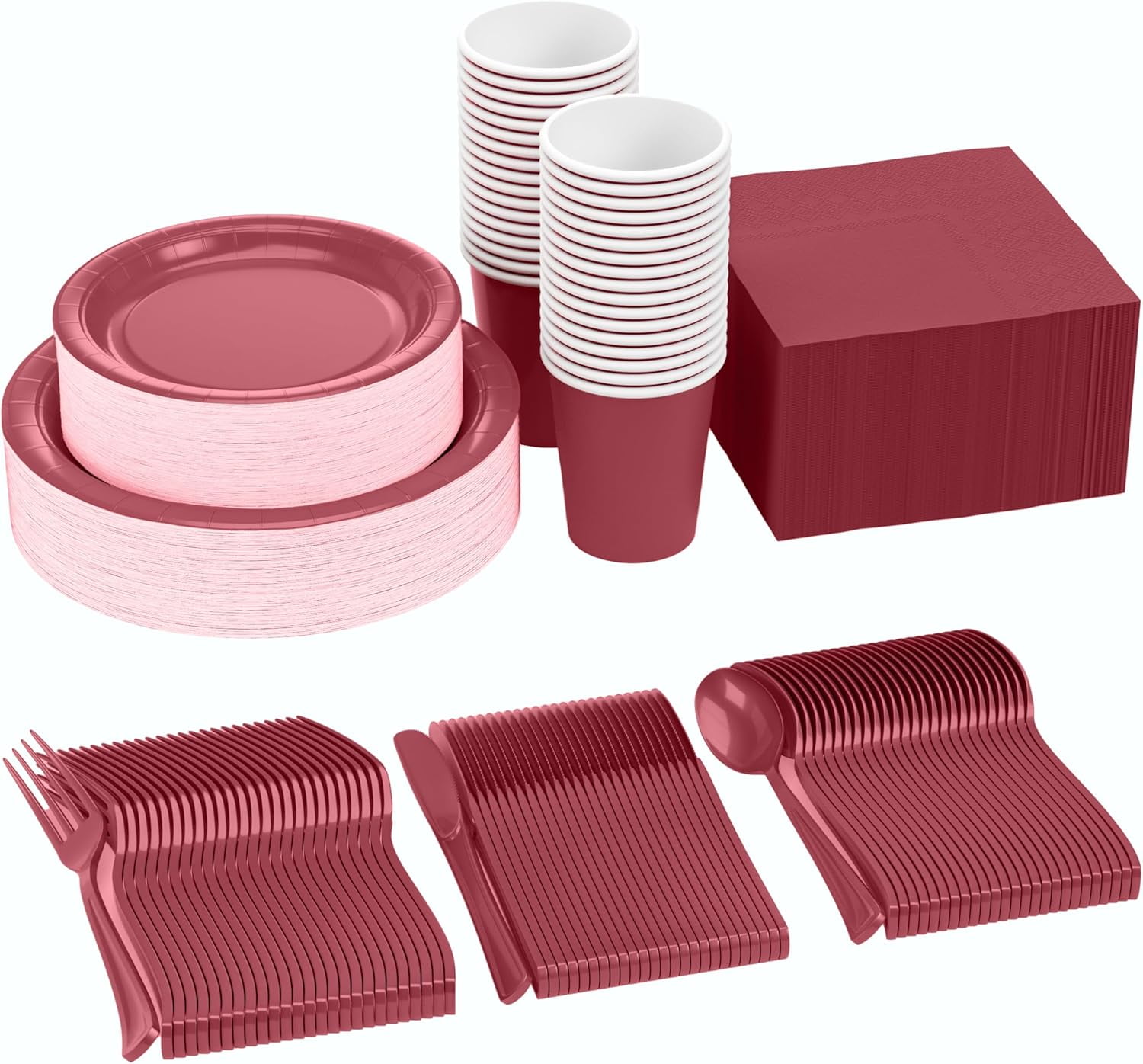 700 Pcs Burgundy Paper Plates For Party, Burgundy Disposable Plates Set ...