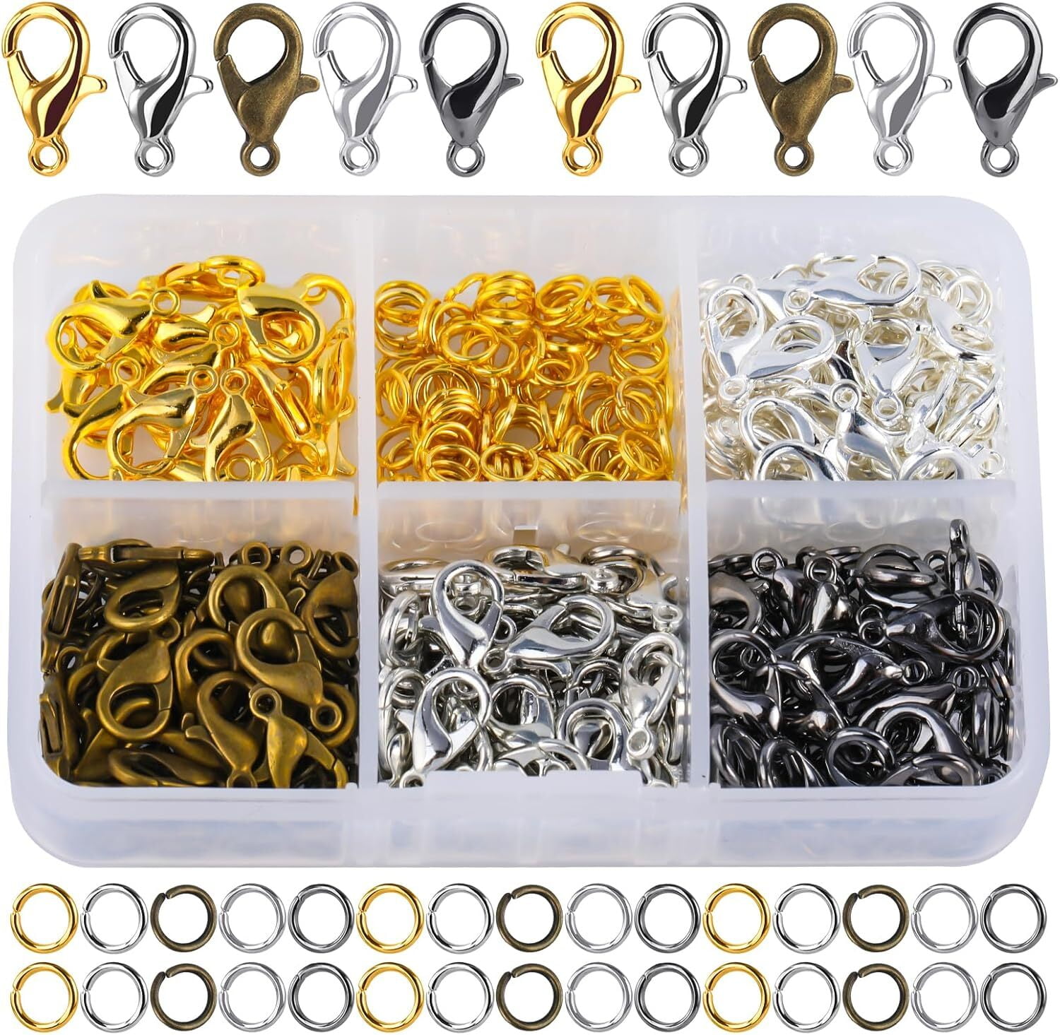 700 Pcs Clasps and Open Jump Rings Set, 5 Colors 12mm Clasps with 7 ...