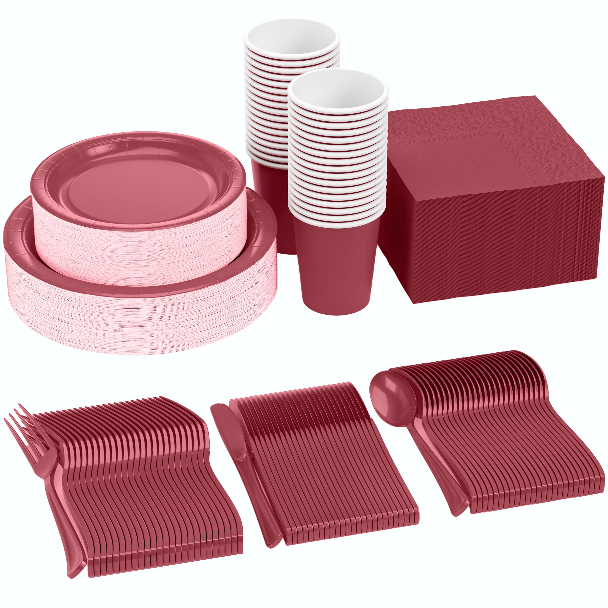 Exquisite 700 Pcs Paper Dinnerware Set Burgundy Plates Party Combo ...