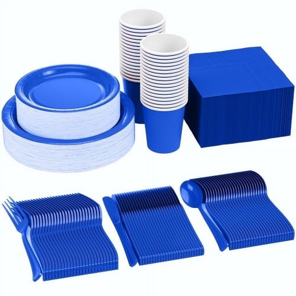 Exquisite 700 Pcs Paper Dinnerware Set - Dark Blue Disposable Plates ...