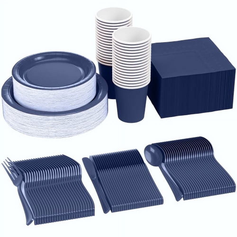 Exquisite 700 Pcs Paper Dinnerware Set - Navy Disposable Plates ...