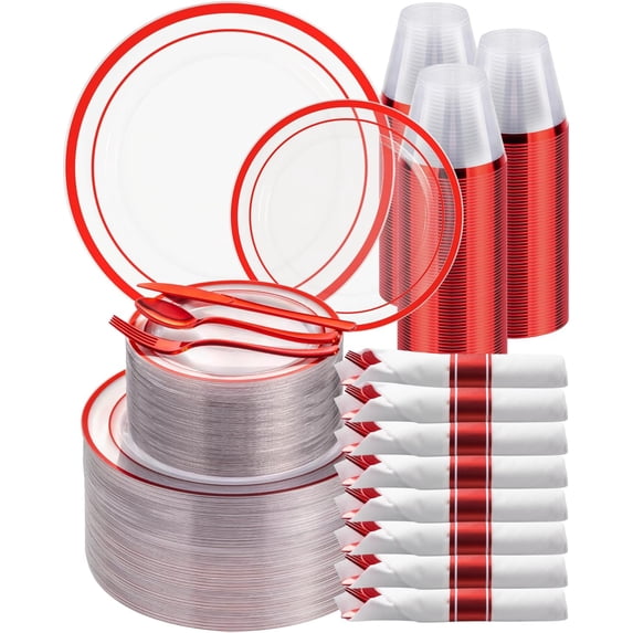 700 Pcs Red Plastic Plates, Clear Plastic Silverware Disposable Plates ...