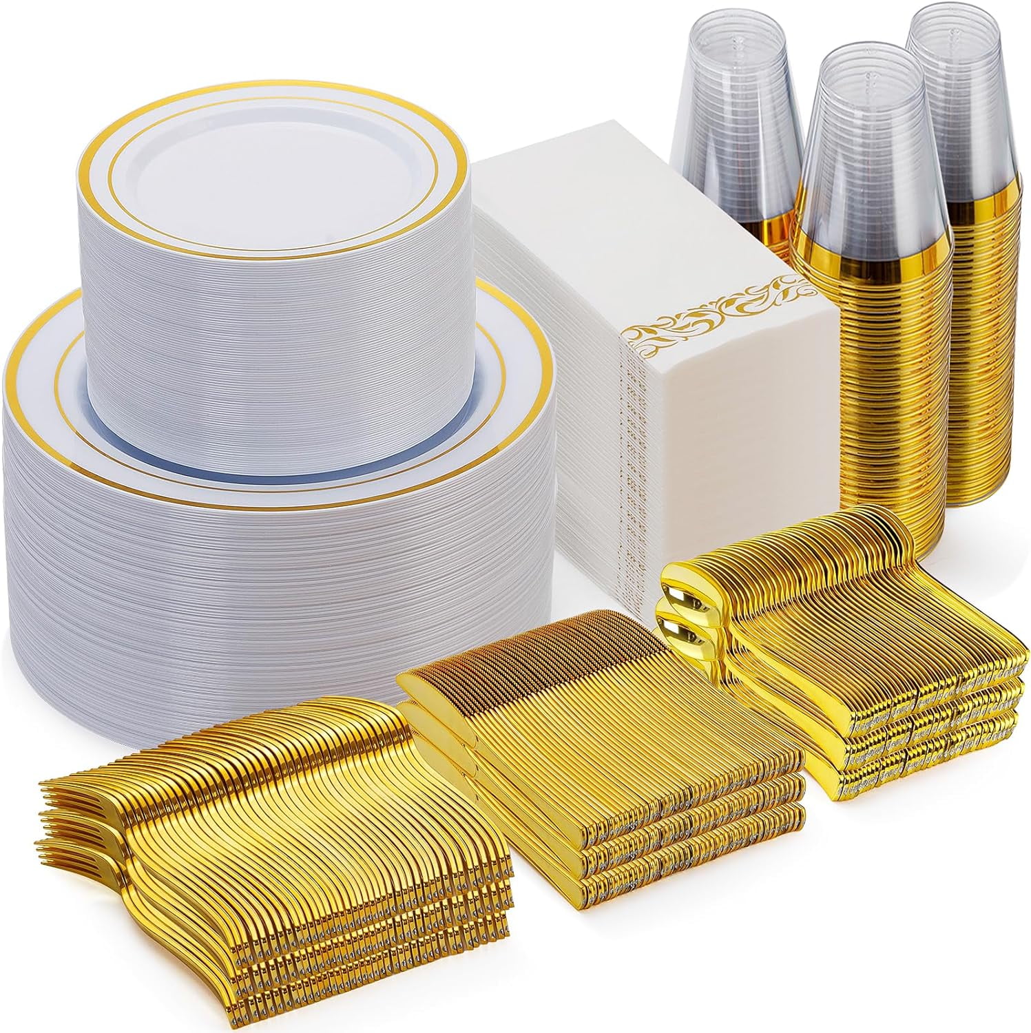 700 Piece Gold Dinnerware Set for 100 Guests, Disposable for Party ...