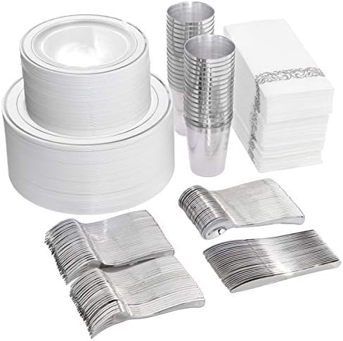700 Piece Silver Dinnerware Set for 100 Guests-100 Dinner Plates, 100 ...