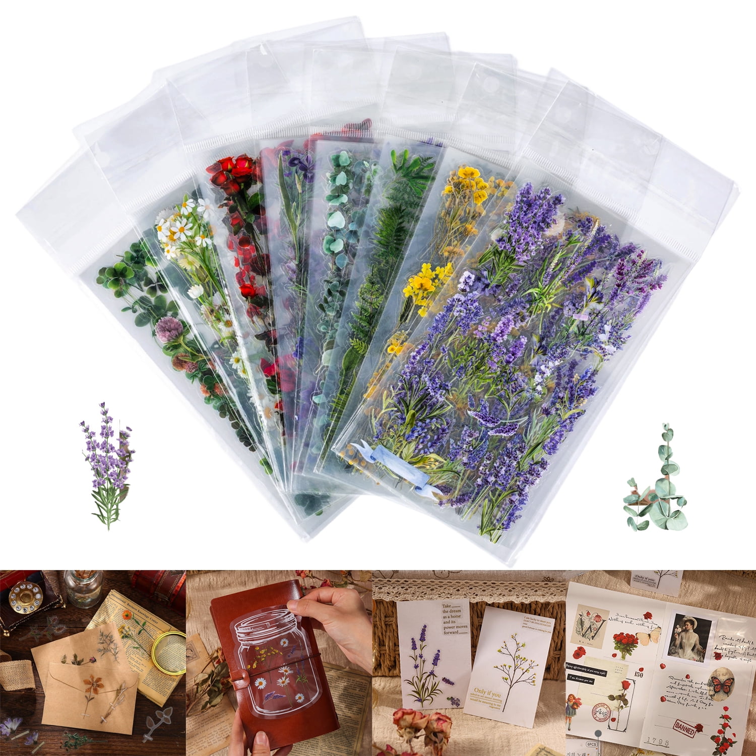 700 Piece Vintage Flower Stickers,Clear Self-Adhesive PET Floral ...