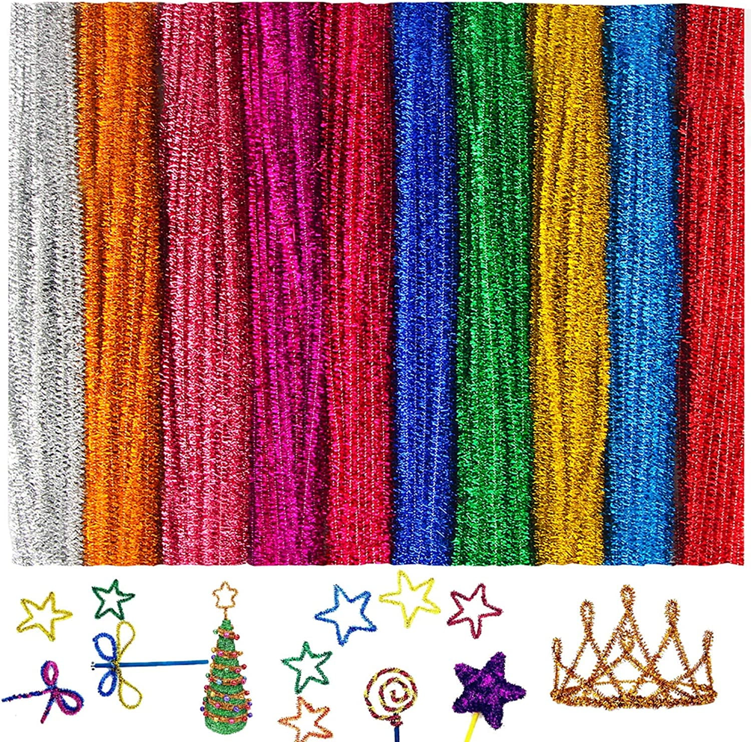 700 Pieces Glitter Assorted Colors Chenille Stems Pipe Cleaners 0.24 x ...