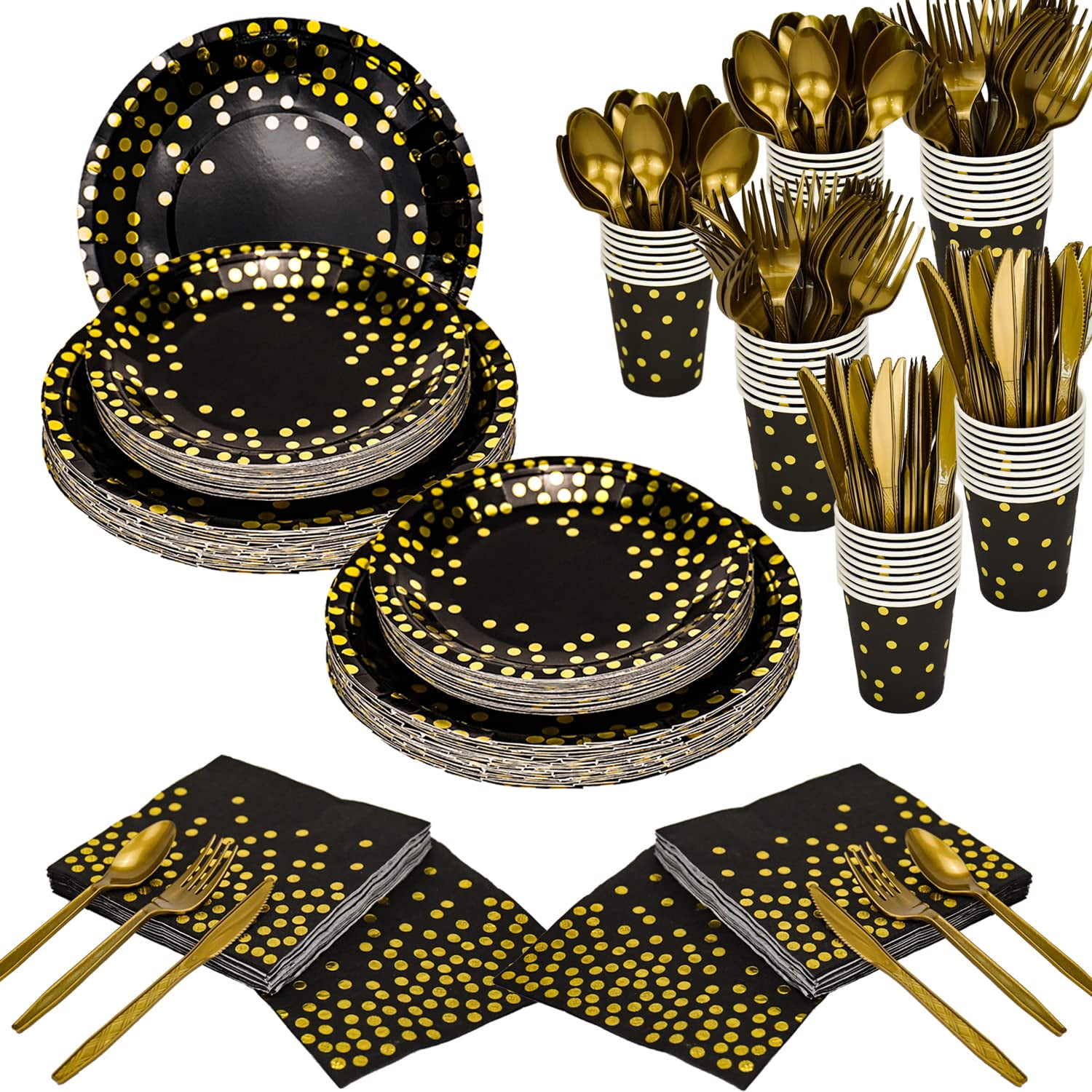 700 Pieces Gold Disposable Party Dinnerware Set &Golden Dot Disposable ...