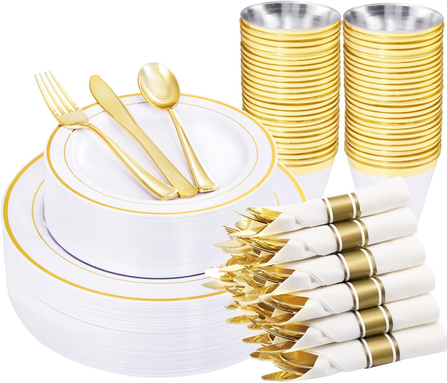 700 Pieces Silver Plastic Dinnerware Set for 100 Guests - Includes ...