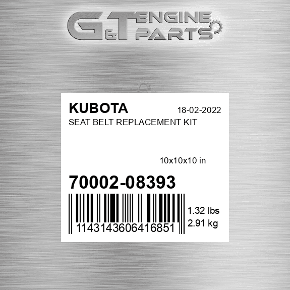 70002-08393 SEAT BELT REPLACEMENT KIT fits KUBOTA (New OEM) - Walmart.com