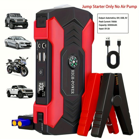 7000A Jump Starter with 150PSI Air Compressor - 12V Booster for 2.64gal Gas/2.25gal Diesel, Auto ...