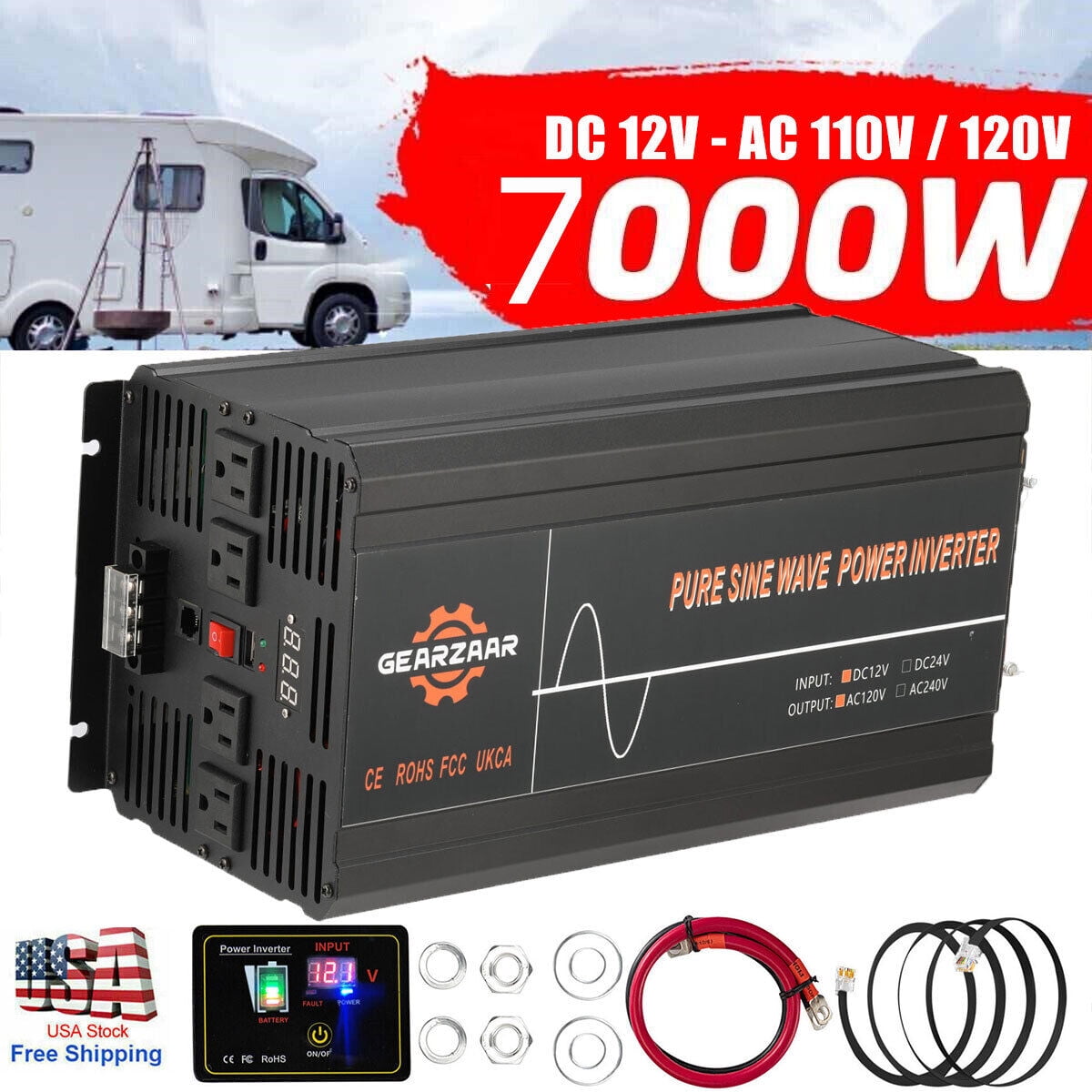7000W Pure Sine Wave Automotive Power Inverter for Vehicle, Truck, RV ...