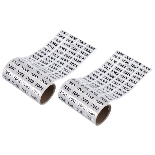 7001 to 8000 Consecutive Number Stickers Inventory Label Black Numbers ...