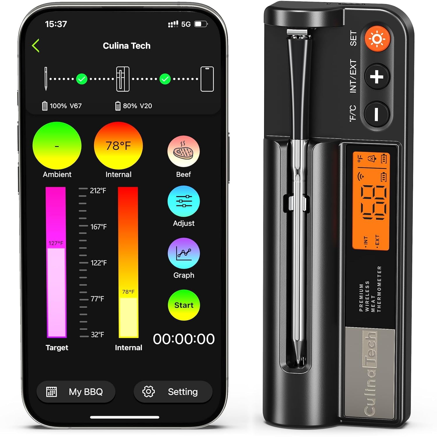 700FT Wireless Meat Thermometer with LCD Screen, Digital Cooking Food ...