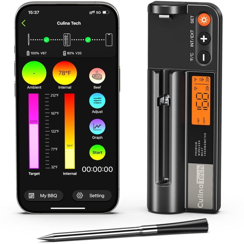 700FT Wireless Smart Meat Hygrothermograph with Dual Probes, LCD ...