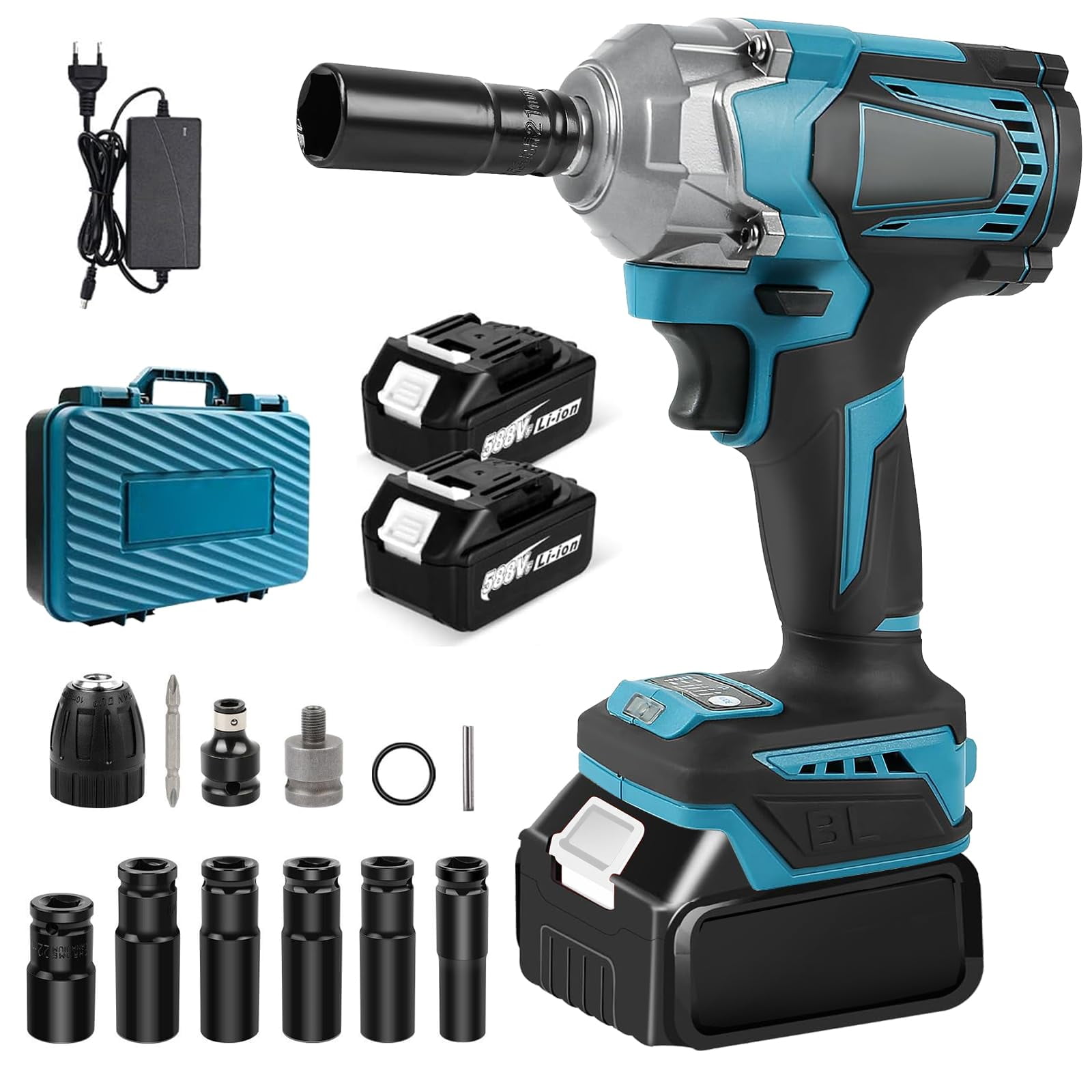 700Nm Brushless Cordless Impact Wrench (1/2") with 2 x 3.0Ah Batteries & Fast Charger - 2300 RPM ...