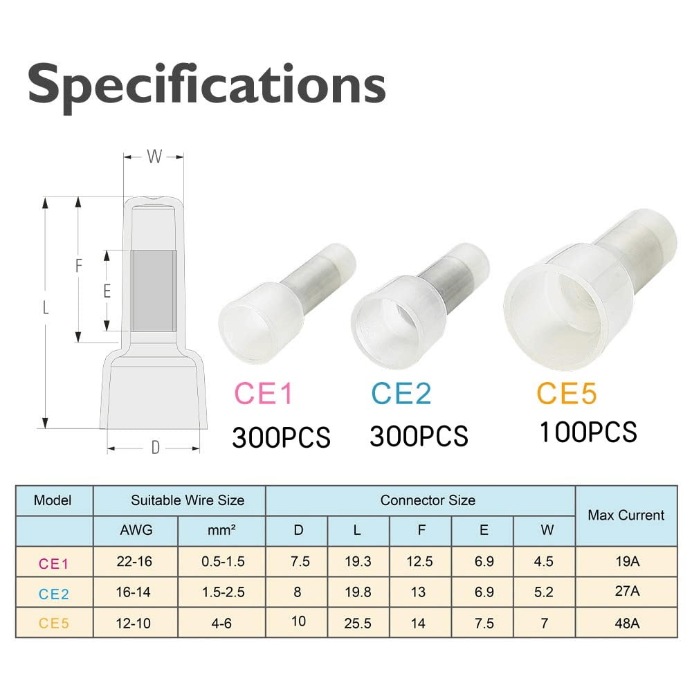 700PCS Closed End Crimp Cap Copper Core Nylon Wire Connectors 22-10AWG ...