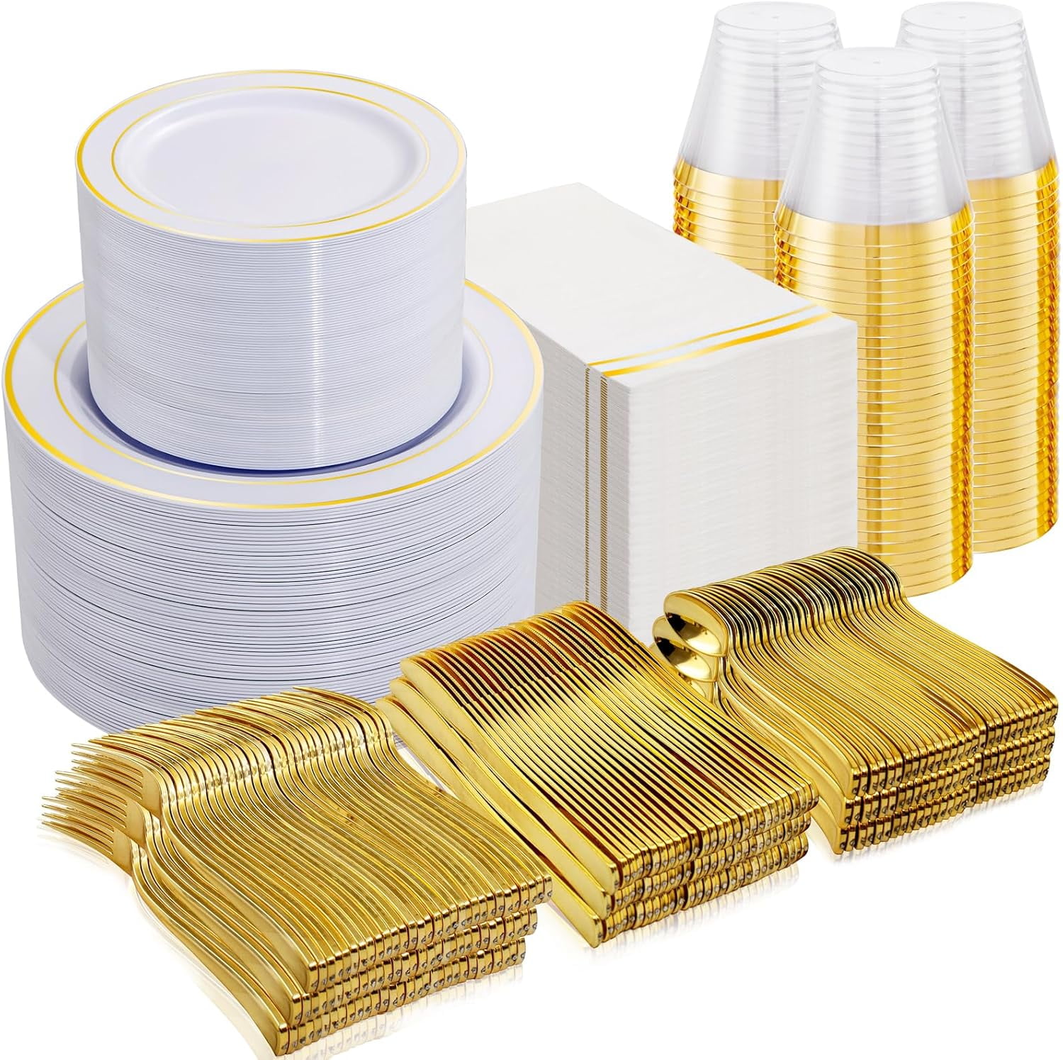700PCS Gold Plastic Plates - Gold Disposable Dinnerware Set for 100 ...
