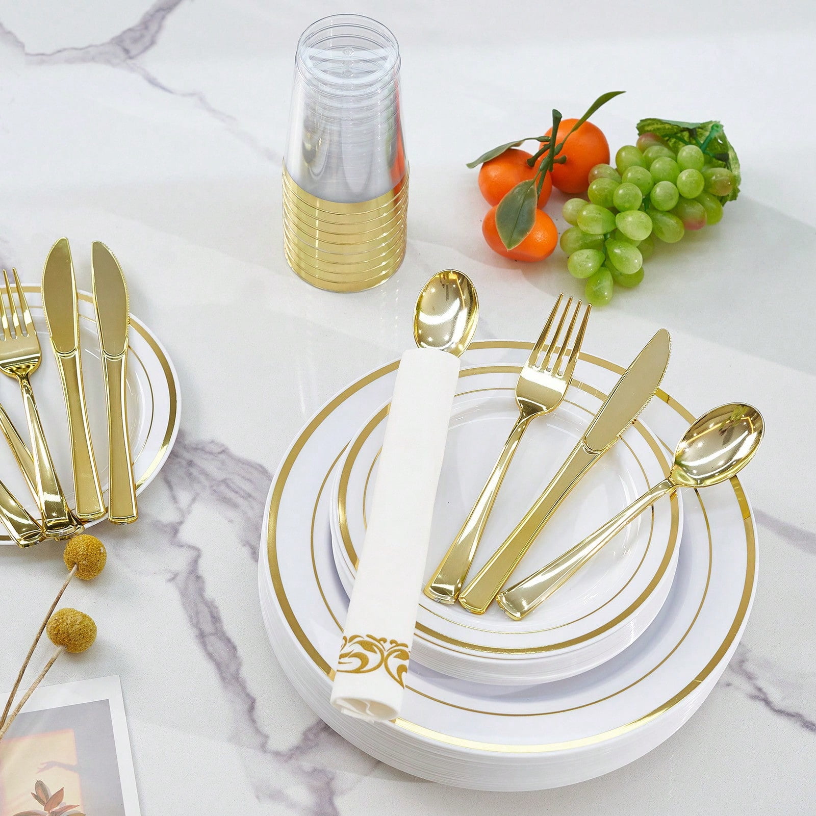 "700PCS Gold Trim Disposable Party Tableware Set - Includes 100 Each ...
